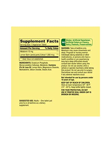 Spring Valley Melatonin 10 mg with Lemon Balm Extra Strength, Sleep Support - 120 Tablets + STS Fridge Magnet.