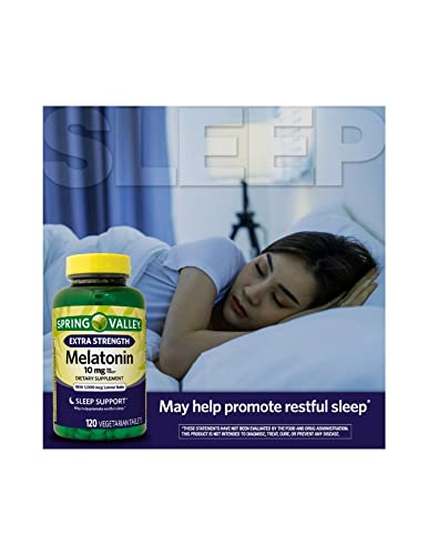 Spring Valley Melatonin 10 mg with Lemon Balm Extra Strength, Sleep Support - 120 Tablets + STS Fridge Magnet.