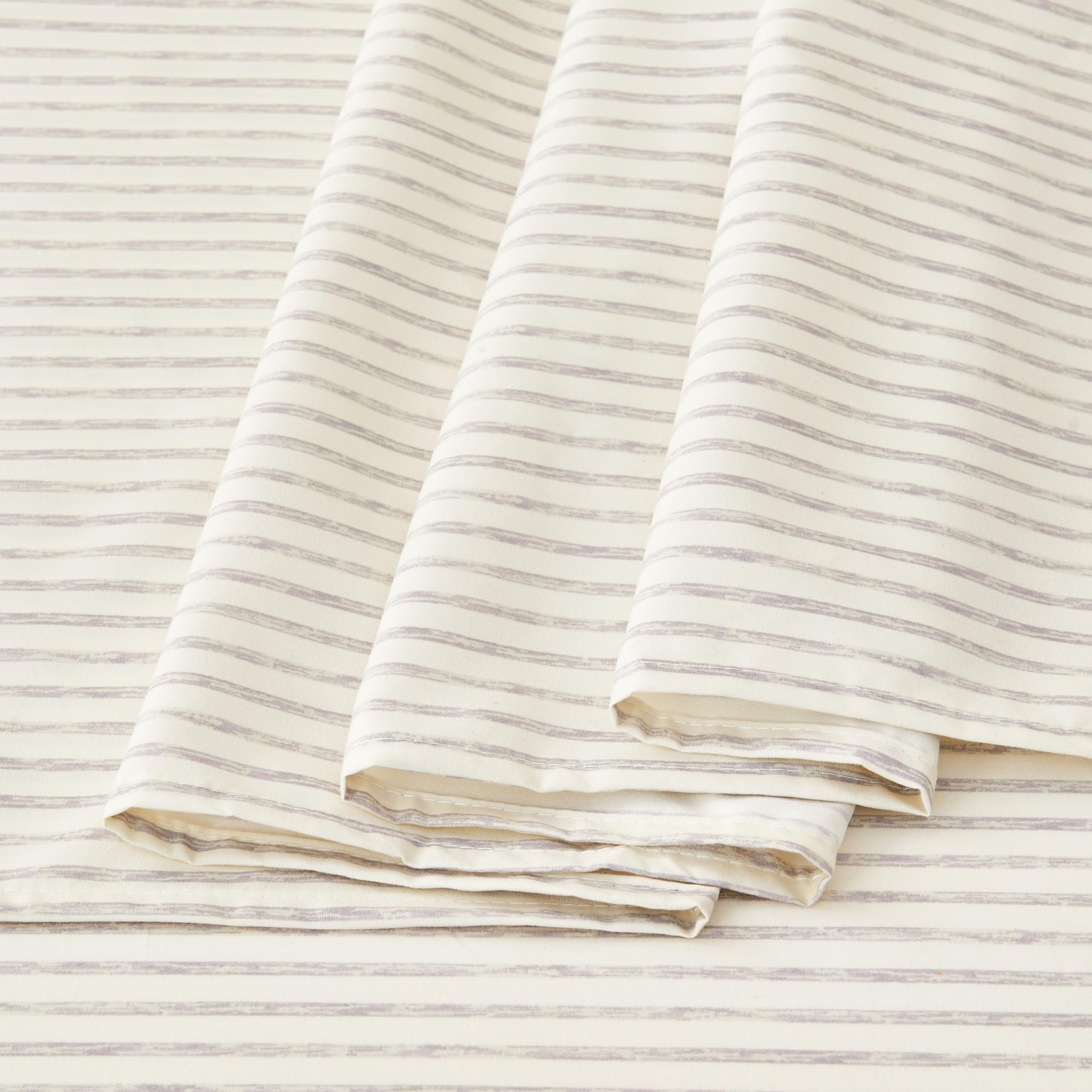 4-Piece Full Size Stripe Microfiber Sheet Set | Ultra-Soft, Brushed Bedding Sheets & Pillowcases | Wrinkle Free, Comfortable, All-Season Bed Sheets (Full, Light Grey)