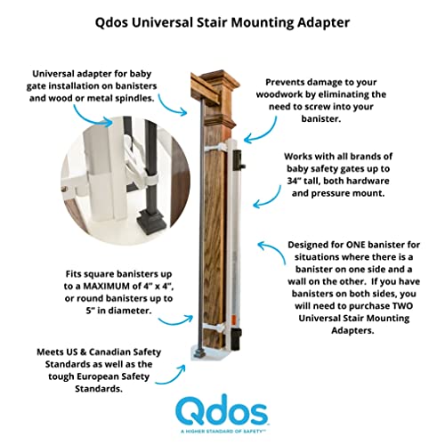 Qdos Universal Stair Mounting Adapter for All Baby Gates | White | Universal Solution for Gate Installation on Banisters and Spindles - No Screws in Banister - Works with All Gates - Easy Installation
