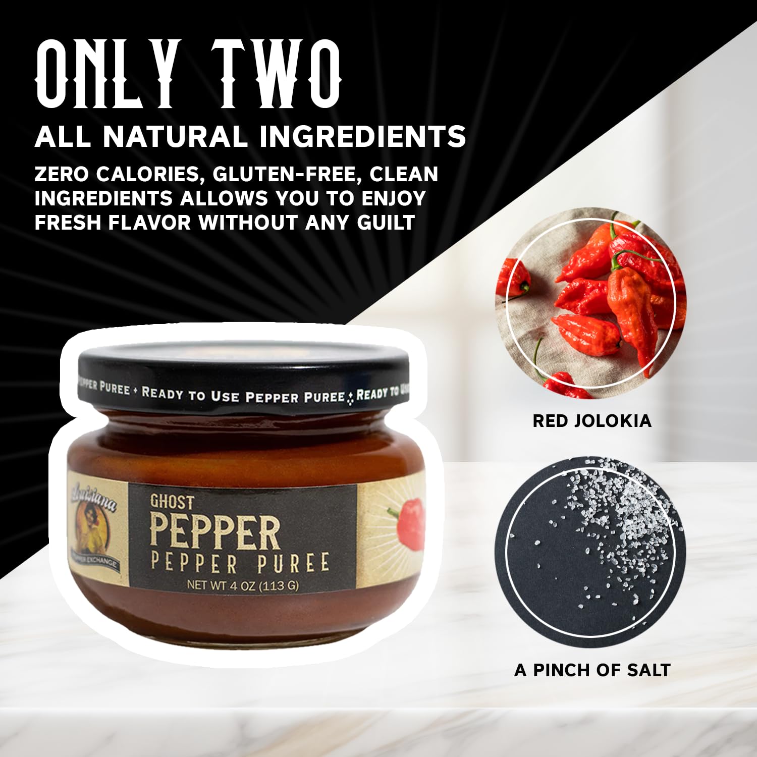 Louisiana Pepper Exchange Ghost Pepper Puree Sauce, Super Hot Chili Spicy Flavor Seasoning, Plant-Based, Gluten-Free, Replaces Ghost Pepper Powder, 2-Pack