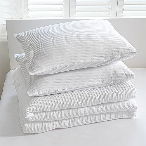 LAVACHEY King Size Comforter Set, White Seersucker Comforter Sets King Size Bed, Soft & Lightweight Bedding Comforters Sets 3 Pieces (104x90In Comforter & 2 Pillowcases)