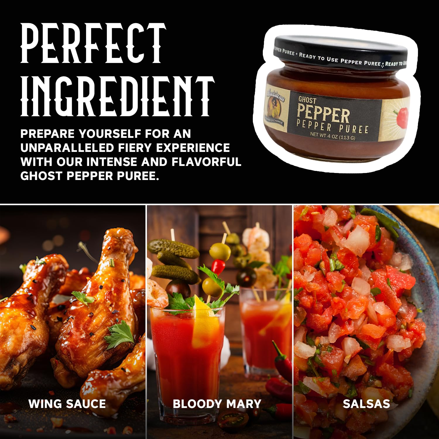 Louisiana Pepper Exchange Ghost Pepper Puree Sauce, Super Hot Chili Spicy Flavor Seasoning, Plant-Based, Gluten-Free, Replaces Ghost Pepper Powder, 2-Pack