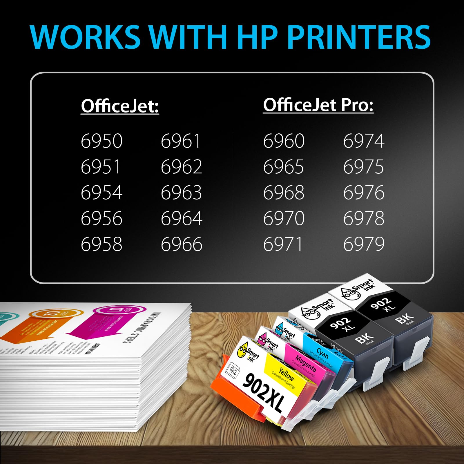 Smart Ink Compatible Ink Cartridge Replacement for HP 902 XL 902XL (2 Black XL & C/M/Y XL 5 Combo Pack) to use with Officejet Pro 6978 6968 6974 6975 6960 Officejet 6951 6954 6956 6958 Printers