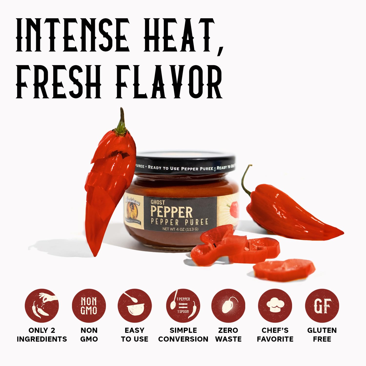 Louisiana Pepper Exchange Ghost Pepper Puree Sauce, Super Hot Chili Spicy Flavor Seasoning, Plant-Based, Gluten-Free, Replaces Ghost Pepper Powder, 2-Pack