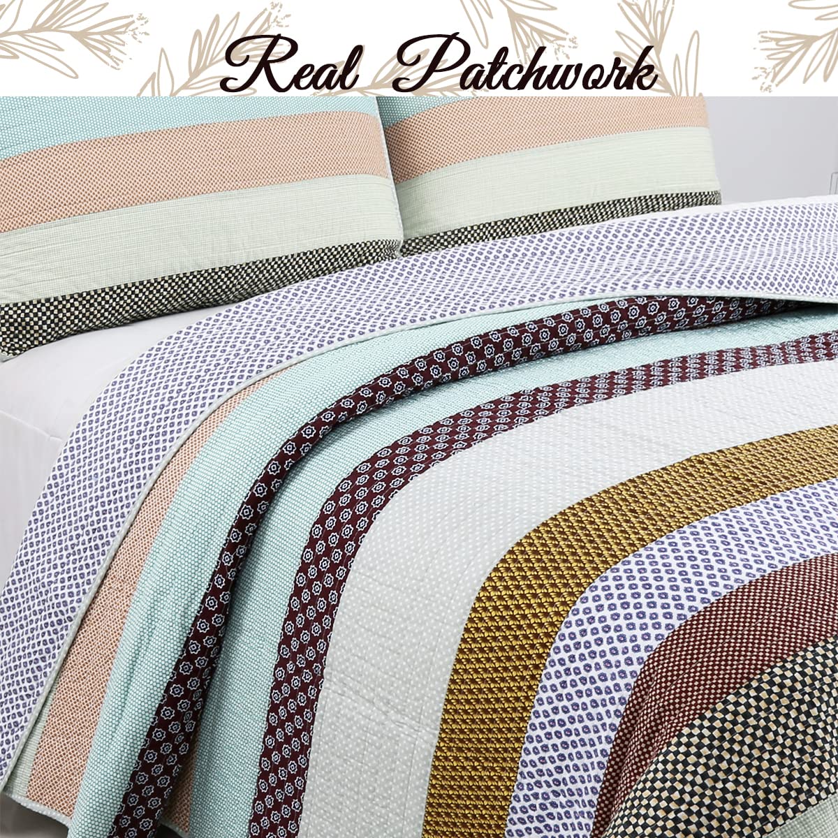 Cozy Line Home Fashions 100% Cotton Reversible Quilt Bedding Set, Cottage Stripe Gingham Check Coverlet Bedspread (Nesco Stripe, King-3 Piece)