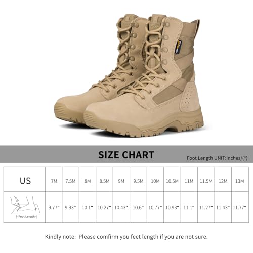 FREE SOLDIER Men's Tactical Boots 8 Inches Lightweight Combat Boot Durable Suede Leather Military Work Boots Desert Boot (Tan, 11)