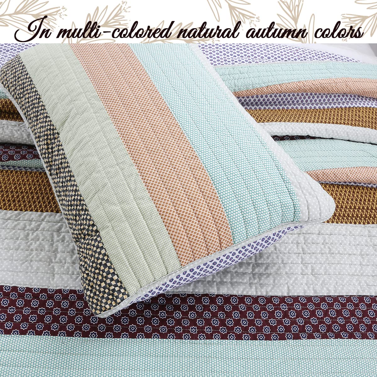 Cozy Line Home Fashions 100% Cotton Reversible Quilt Bedding Set, Cottage Stripe Gingham Check Coverlet Bedspread (Nesco Stripe, King-3 Piece)