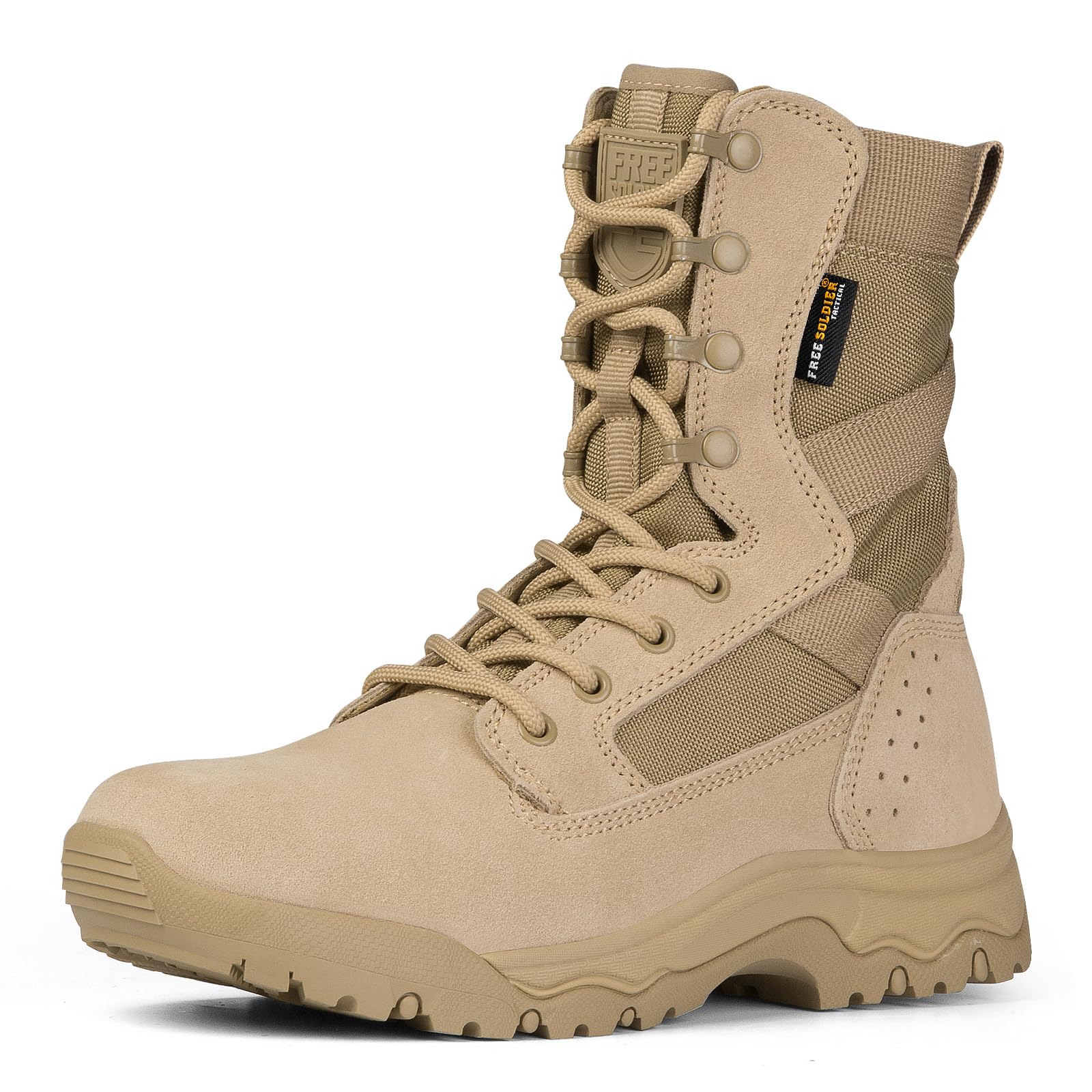 FREE SOLDIER Men's Tactical Boots 8 Inches Lightweight Combat Boot Durable Suede Leather Military Work Boots Desert Boot (Tan, 11)
