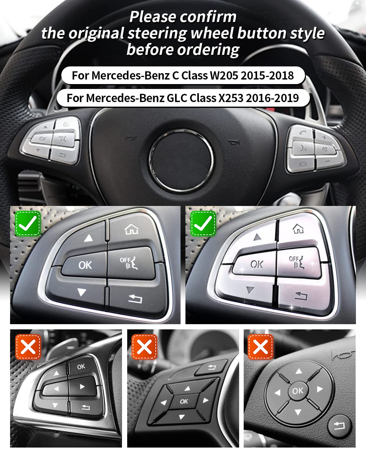LIMBQS Steering Wheel Button Stickers for Mercedes Benz C200 E260L GLC300, Steering Wheel Buttons Light-transmitting Decorative Stickers for Mercedes Benz GLA CLA GLK Class