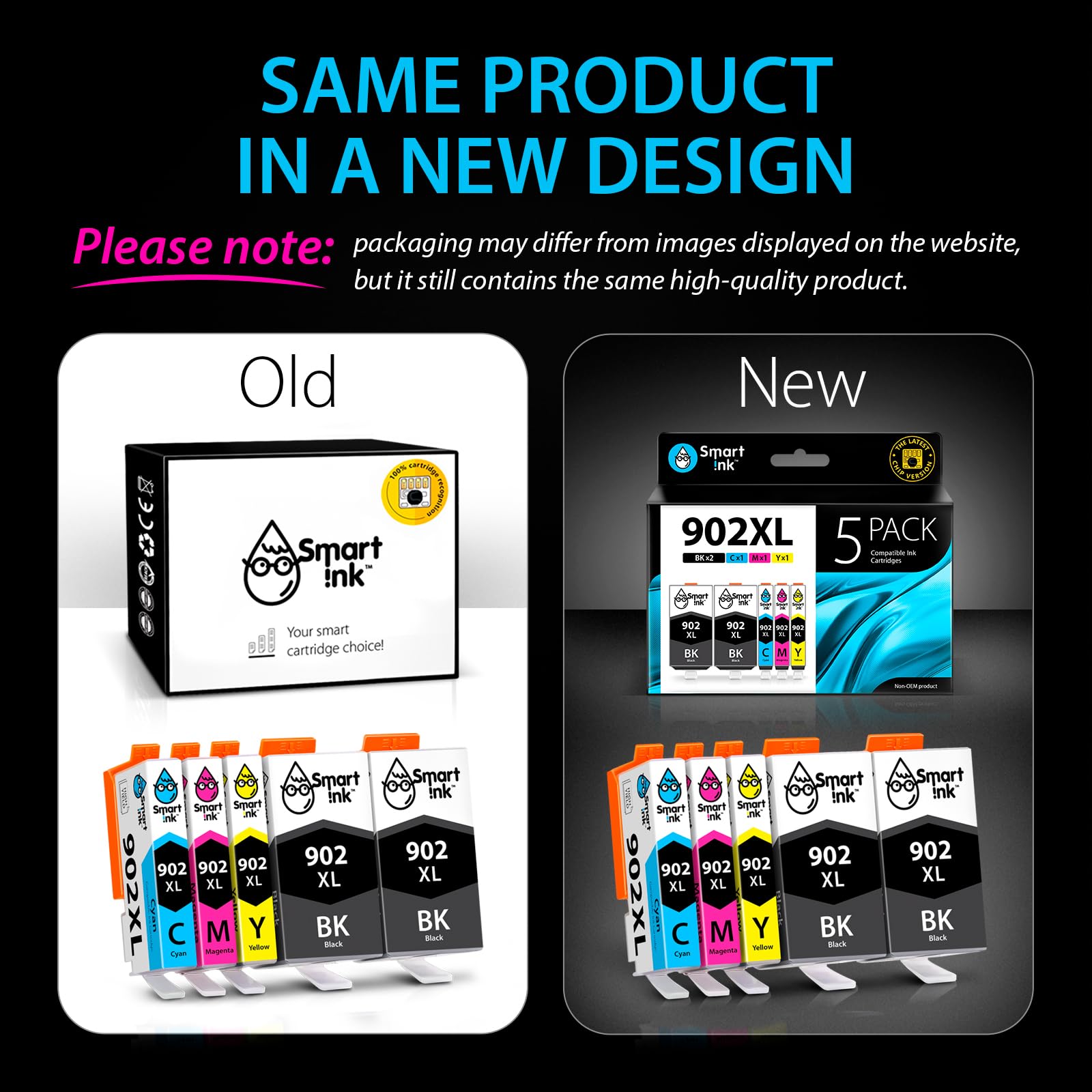 Smart Ink Compatible Ink Cartridge Replacement for HP 902 XL 902XL (2 Black XL & C/M/Y XL 5 Combo Pack) to use with Officejet Pro 6978 6968 6974 6975 6960 Officejet 6951 6954 6956 6958 Printers