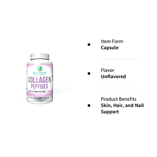 Collagen Peptides Complex Type I, III For Healthy Hair, Skin, Nails, Joints - Hydrolyzed Collagen Capsules Supplement - 30 Day Supply