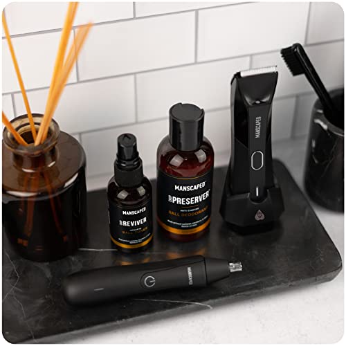 MANSCAPED® Grooming Essentials 4.0 Includes The Lawn Mower™ 4.0 Electric Groin Trimmer, Weed Whacker™ Nose Hair Trimmer, Crop Preserver™ Ball Deodorant, Crop Reviver™ Spray Toner, Shed Toiletry Bag