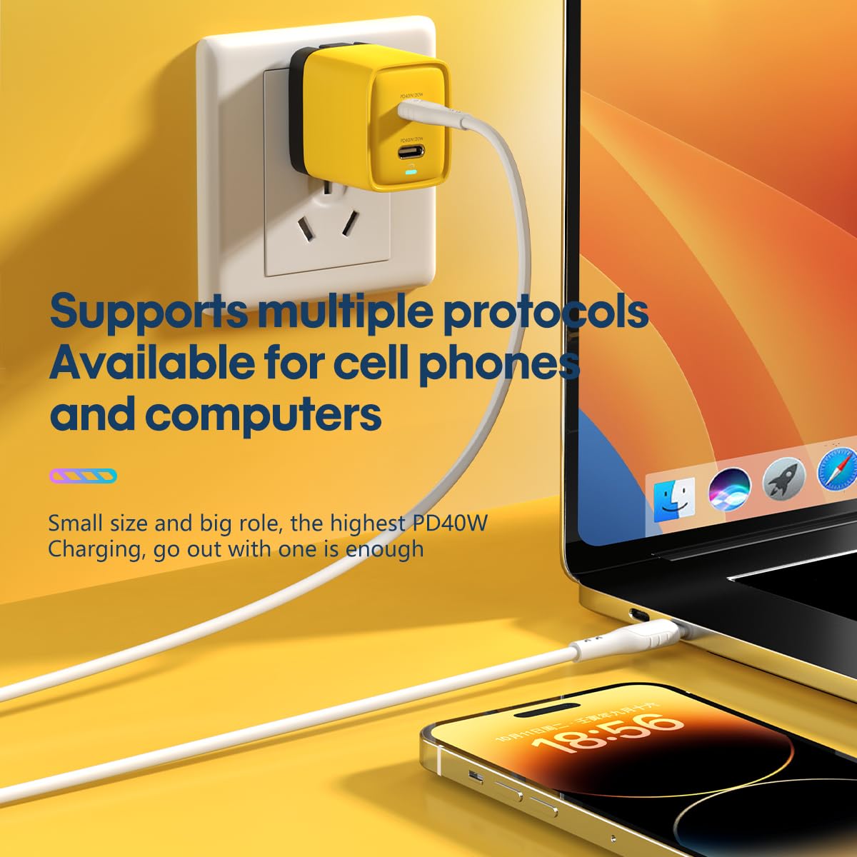 Wekome USB Charger Block, Wall Charger, USB C Fast Charger, Compatible with MacBook Pro/Air, iPhone, Laptops and Tablets, UL Certified (Yellow)
