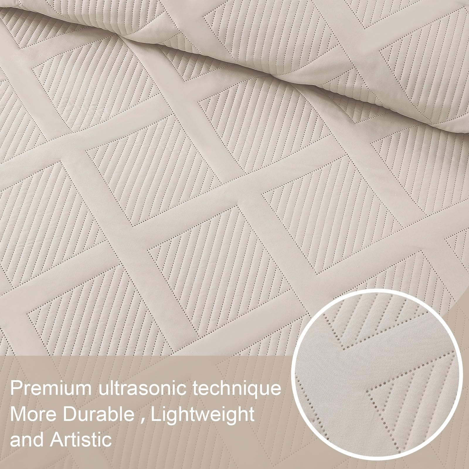 Exclusivo Mezcla Quilt Set King Size, 3 Pieces Brich Beige King Quilt Bedding Set, Lightweight Quilts Soft Bedspreads Modern Striped Coverlets for All Seasons