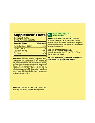 Spring Valley | Calcium, Magnesium & Zinc Plus Vitamin D3 | 250 Coated Caplets | Healthy Bones, Teeth, Nerve, Muscle, Heart & Immune Function + STS Home Fridge Magnet.
