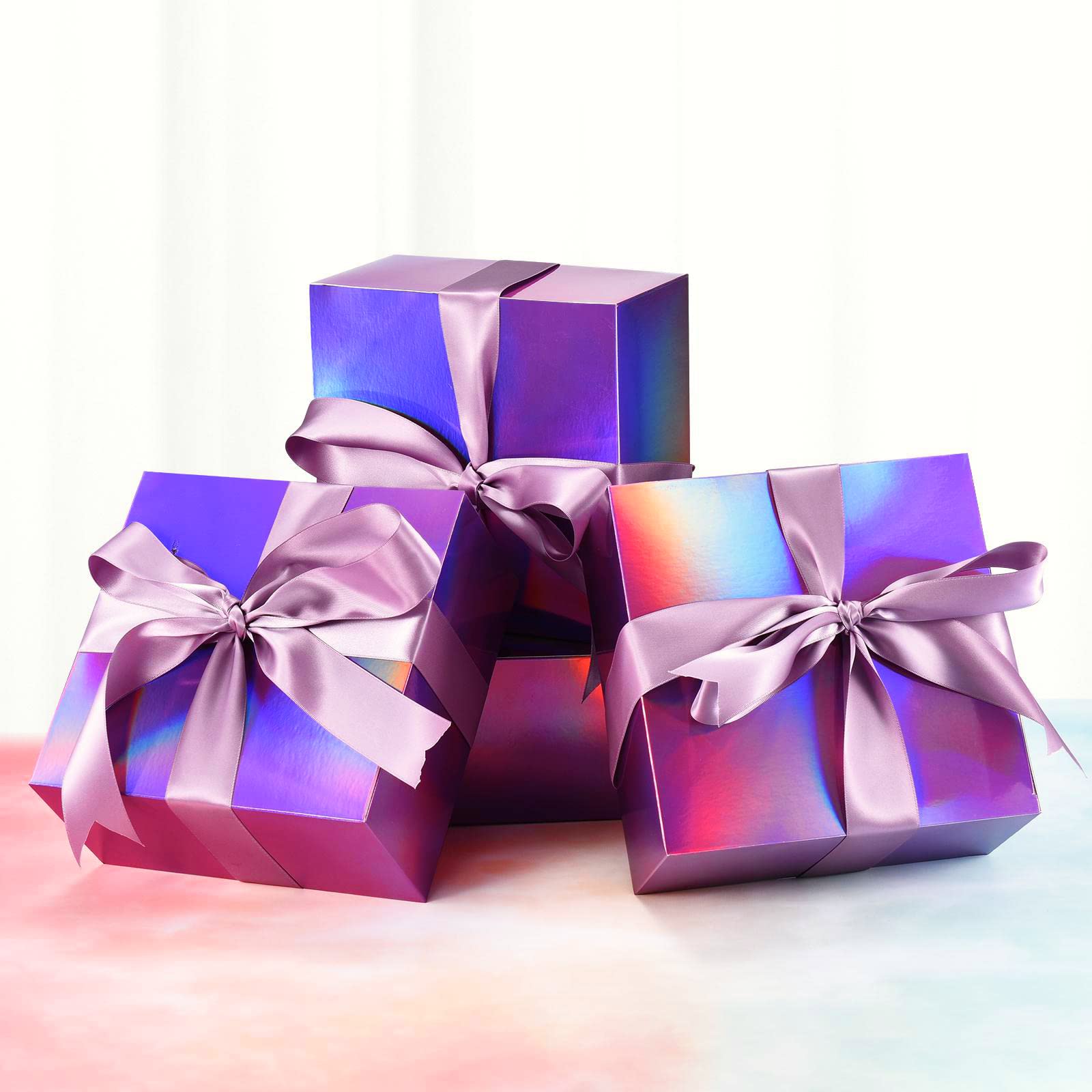 SHANSVYE Gift Boxes, Gift Boxes with Lids,8X8X4 Inches, Bridesmaid Proposal Boxes,Gift Boxes for Presents, Birthday, Gift Boxes Bulks for Wedding,Graduation, Party Favor box (10, Gradient purple)