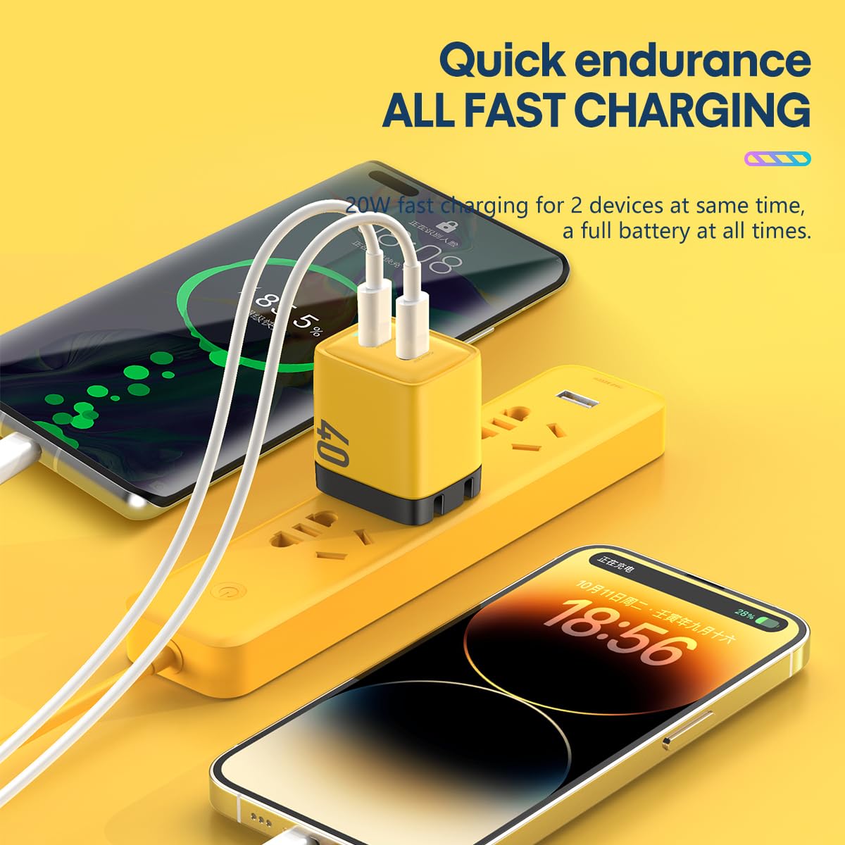 Wekome USB Charger Block, Wall Charger, USB C Fast Charger, Compatible with MacBook Pro/Air, iPhone, Laptops and Tablets, UL Certified (Yellow)