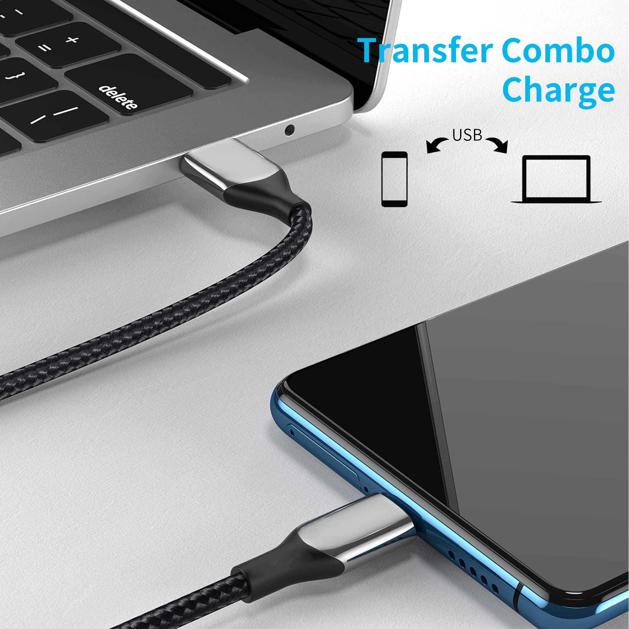 Buliter 2Pack(3FT+6FT, Black) USB A to Type C Cable, Type-C 3A Fast Charge QC3.0 Durable Nylon Braided Charger Cable Compatible with Samsung Galaxy S22 S21 S20 LG iPad