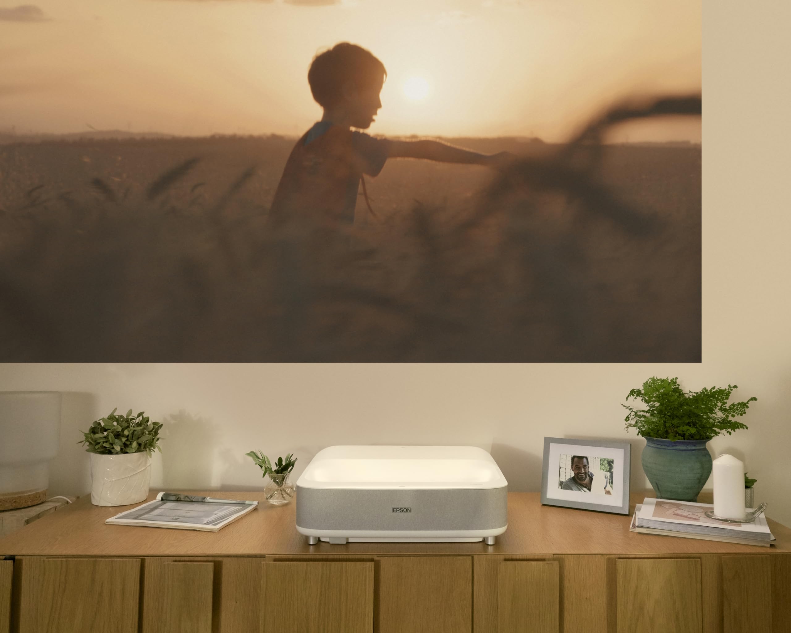 Epson EpiqVision Ultra Short Throw LS300 3LCD Smart Laser Projector, 3600 Lumens Color & White Brightness, HDR, Android TV, Yamaha Speakers, Bluetooth, Sports, Gaming, Movies & Streaming - White