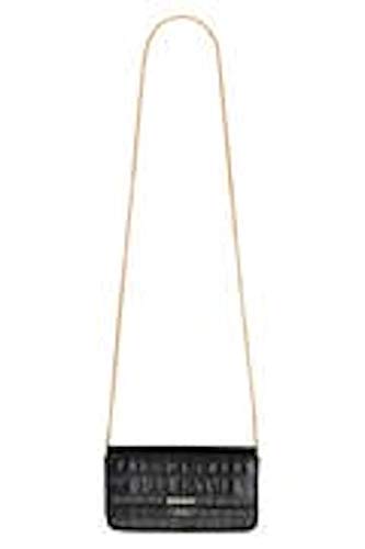 Burberry Camille BLACK Croc-Embossed Leather Wallet Chain Gold Bag Italy NEW