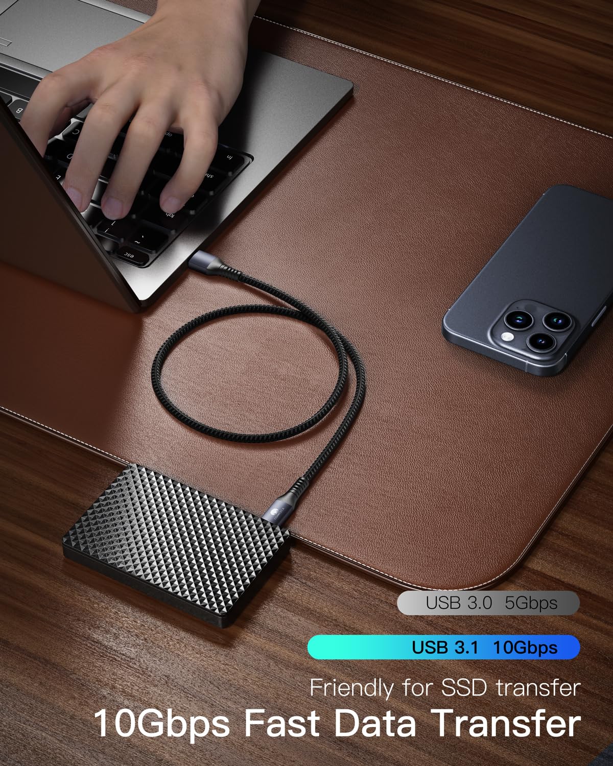 CONMDEX USB A to USB C Cable (10ft, 2-Pack) 10Gbps USB 3.1 Gen 2 Type C Data Transfer Cable, Long Android Auto USB Cable for iPhone 16/15 Plus 16/15 Pro Max Samsung Galaxy S23 PS5 Controller