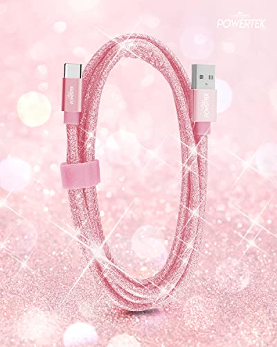 LIQUIPEL USB Type C Cable 6ft, USB A 2.0 to USB-C Fast Charger Extra Long Durable, Glitter Cables (Pink)