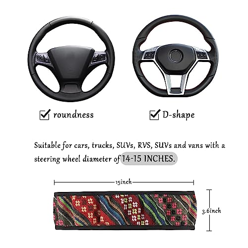 Boho Steering Wheel Cover,Unique Baja Blanket Ethnic Style Steering Wheel Cover & Car Interior Accessories,Anti-Slip Universal 15 Inch Car Steering Wheel Covers for Women Men (Colorful)