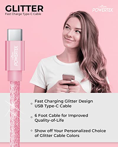 LIQUIPEL USB Type C Cable 6ft, USB A 2.0 to USB-C Fast Charger Extra Long Durable, Glitter Cables (Pink)
