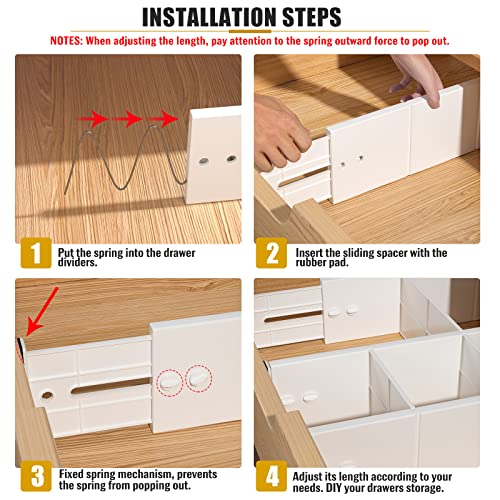 ARSTPEOE Drawer Dividers with 8 Inserts,16.9-23", Drawer Dividers for Clothes, Expandable Kitchen Drawer Organizer,Adjustable Drawer Separators for Bedroom Bathroom Dresser (4 Pack)