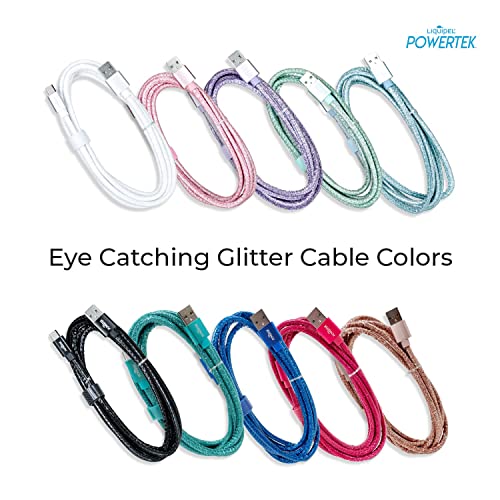 LIQUIPEL USB Type C Cable 6ft, USB A 2.0 to USB-C Fast Charger Extra Long Durable, Glitter Cables (Pink)