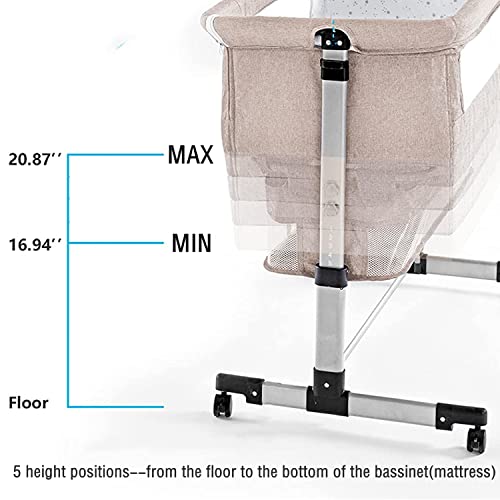 nordmiex 3in1 Bedside Crib for Baby Girl or Boy, Bedside Sleeper Crib for Baby Portable and Adjustable Crib with Mosquito net for Newborn Baby,Deep Khaki