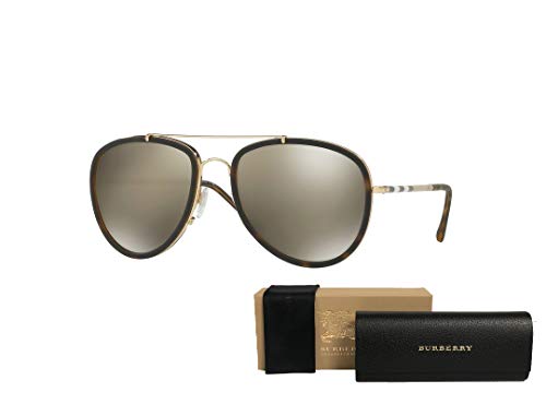 BURBERRY BE3090Q 10525A 58M Brushed Gold/Matte Dark Havana/Light Brown Mirror Dark Gold Pilot Sunglasses For Men+ BUNDLE with Designer iWear Complimentary Care Kit