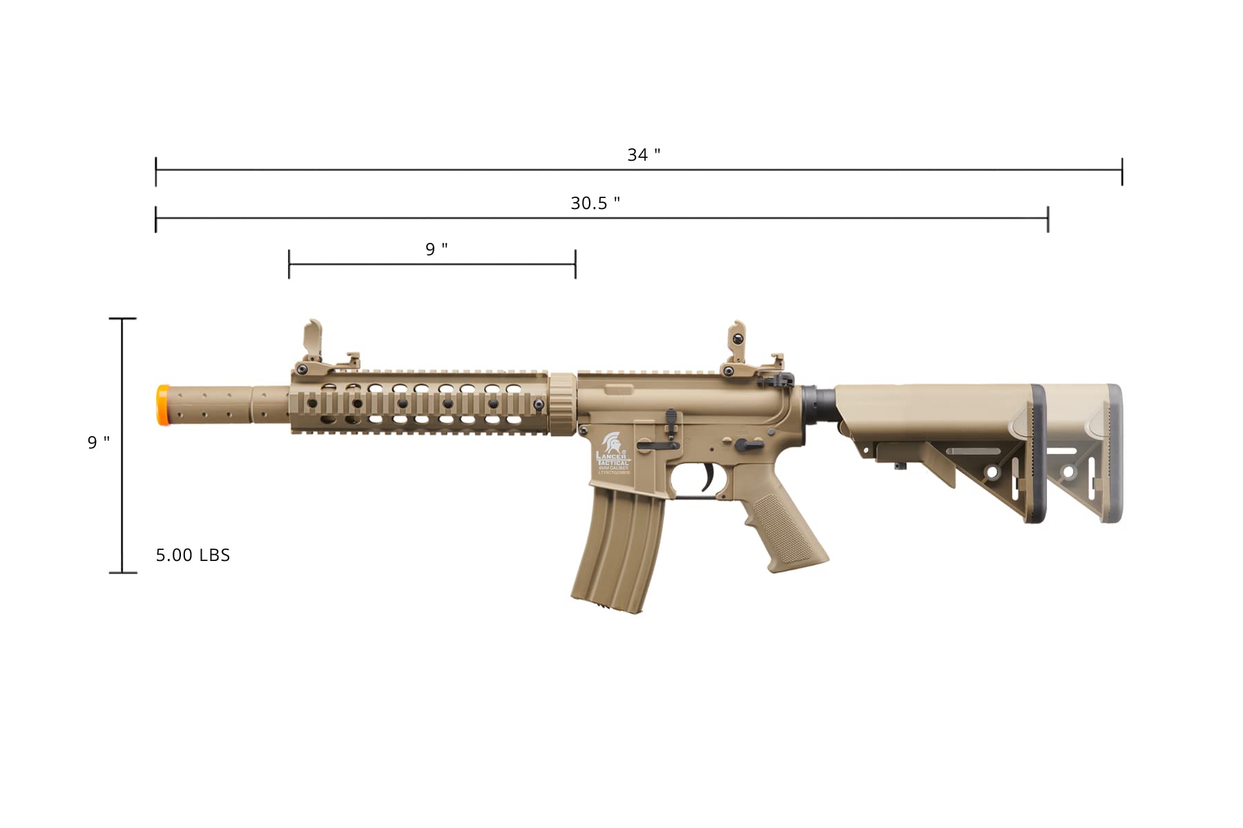 Lancer Tactical Gen 2 M4 SD Long Rail 9" Electric Airsoft AEG Rifle - Full/Semi-Auto - Desert/Nylon Polymer