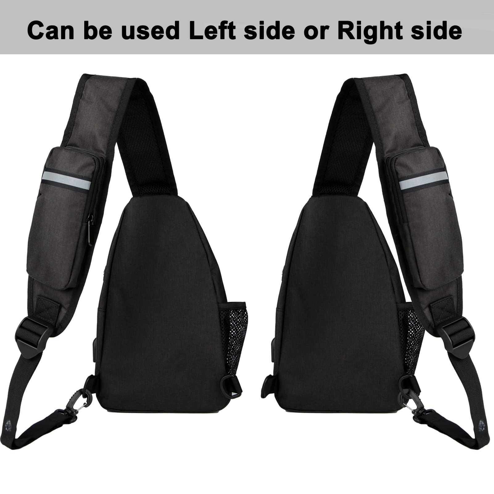 Sling Bag - Shoulder Backpack Crossbody Daypack Chest Bags for Women & Men with USB Charging Port(2 Pack Black)