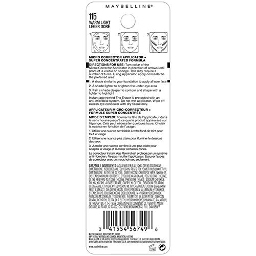 Maybelline Instant Age Rewind Eraser Dark Circles Treatment Multi-Use Concealer, 115, 1 Count (Packaging May Vary)