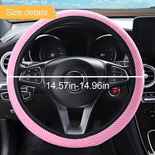 LoyaForba Car Steering Wheel Cover, Breathable Striped Mesh Auto Steering Wheel Protector, Universal Elastic Anti-Slip 15 inch for Men Women, Car Interior Accessories Fit for Most Vehicles (Pink)