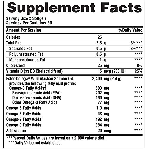 Puritans Pride All in One Omega 3, 5, 6, 7 and 9 with Vitamin D3, 60 Count(Pack of 1)