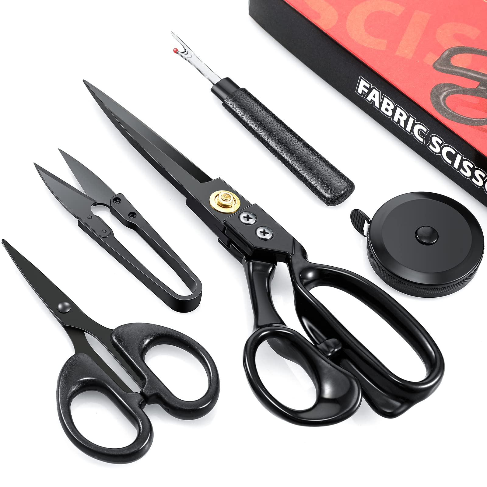 9 Inch Fabric Scissors Tailor Sewing Shears for Fabric Cutting Heavy Duty Scissors Professional Tailor Scissors for Quilting Sewing and Dressmaking with Tape Measure, Thread Snips, Seam Rippers
