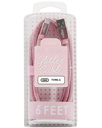 LIQUIPEL USB Type C Cable 6ft, USB A 2.0 to USB-C Fast Charger Extra Long Durable, Glitter Cables (Pink)