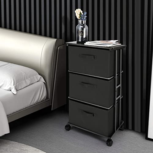 Dresser Storage with 3 Drawers, Fabric Dresser Tower, Vertical Storage Unit for Bedroom, Closet, Office, Black