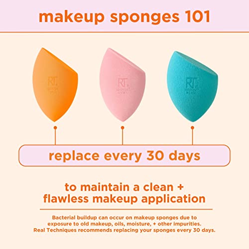 Real Techniques Mini Miracle Complexion Sponge Makeup Blender, Beauty Sponge For Touch Ups, Professional Makeup Tool, Cruelty Free, Latex Free, Perfect For Travel or On The Go, 4 Count