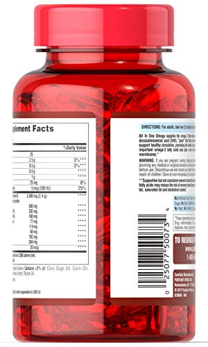 Puritans Pride All in One Omega 3, 5, 6, 7 and 9 with Vitamin D3, 60 Count(Pack of 1)