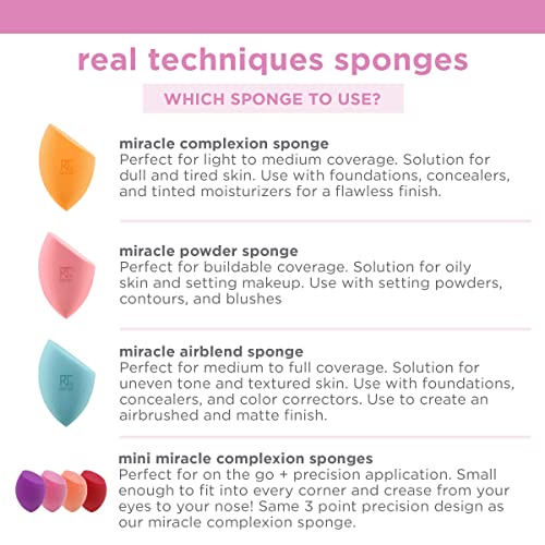 Real Techniques Mini Miracle Complexion Sponge Makeup Blender, Beauty Sponge For Touch Ups, Professional Makeup Tool, Cruelty Free, Latex Free, Perfect For Travel or On The Go, 4 Count