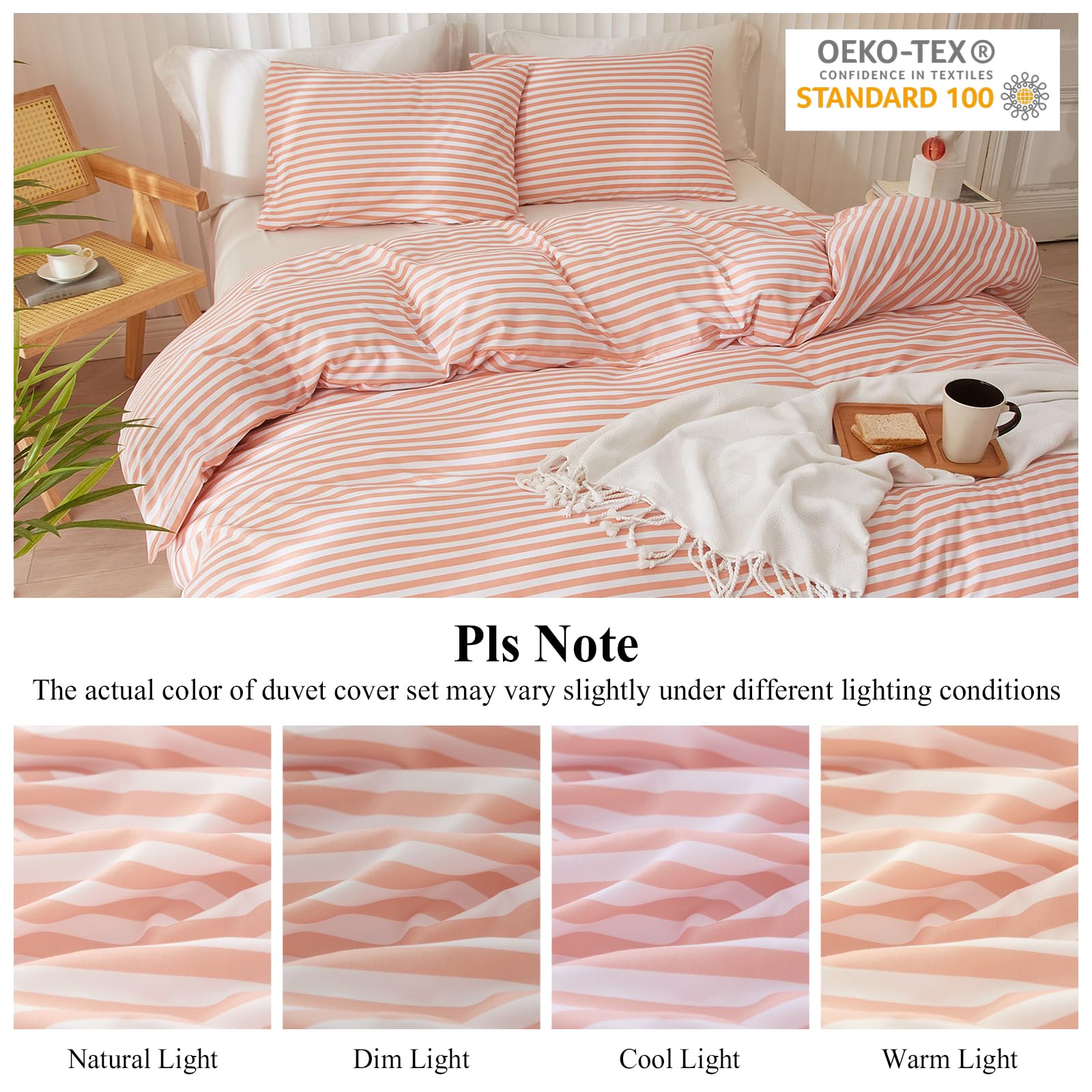 EAVD Duvet Cover Twin XL Pink Striped Duvet Cover Soft Microfiber Classic Pink and White Striped Geometric Bedding Set with 2 Pillowcases Reversible Pink Striped Comforter Cover with Zipper Closure