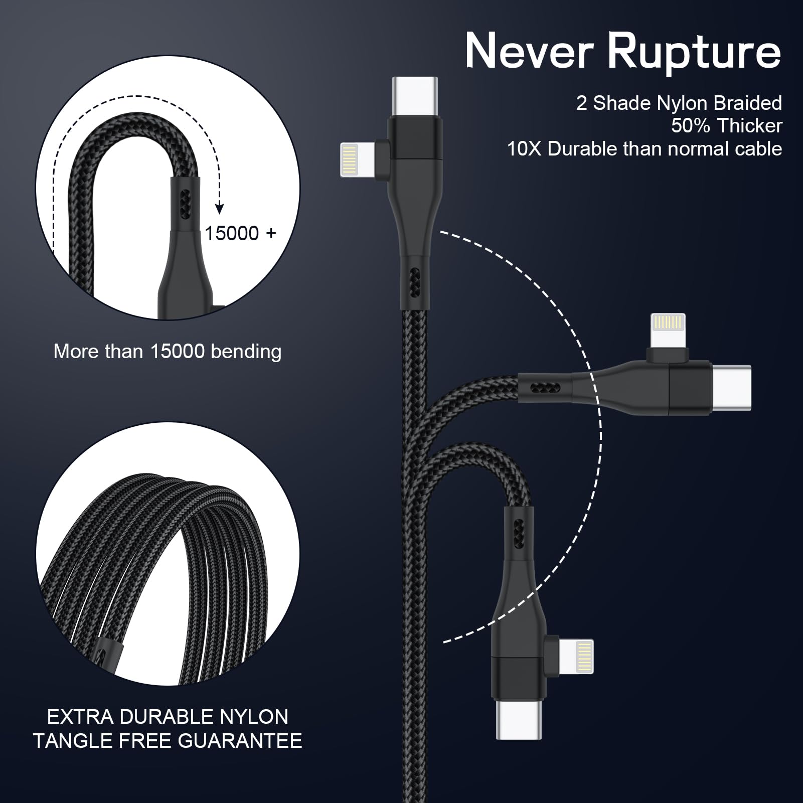ANDNOVA USB C and Lightning Cable 2 in 1 for iPhone 15/14, Dual Jack Type C with 90 Degree Lightning PD 60W Fast Multi Charging Cable for Travel USB-C Smartphones - 6.6 Ft