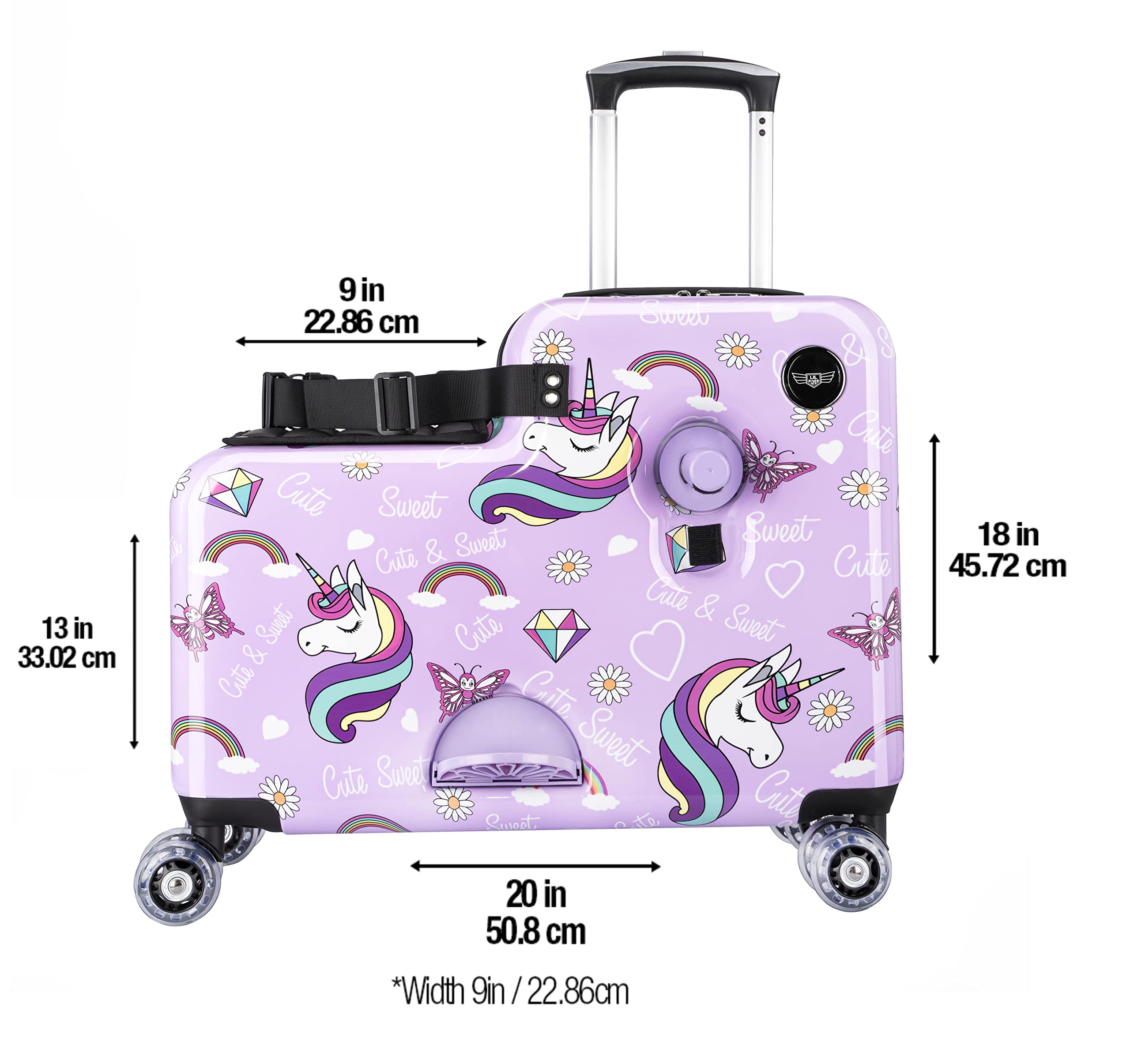 Younglingz Lil Flyer 20'' kid ride on suitcase child stroller spinner luggage (Glam)