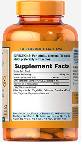 Puritans Pride Puritan's 1000 mg with Bioflavonoids Rose Hips Supports Immune System, Vitamin C, Unflavored, 250 Count