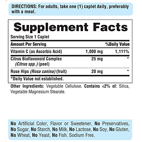 Puritans Pride Puritan's 1000 mg with Bioflavonoids Rose Hips Supports Immune System, Vitamin C, Unflavored, 250 Count