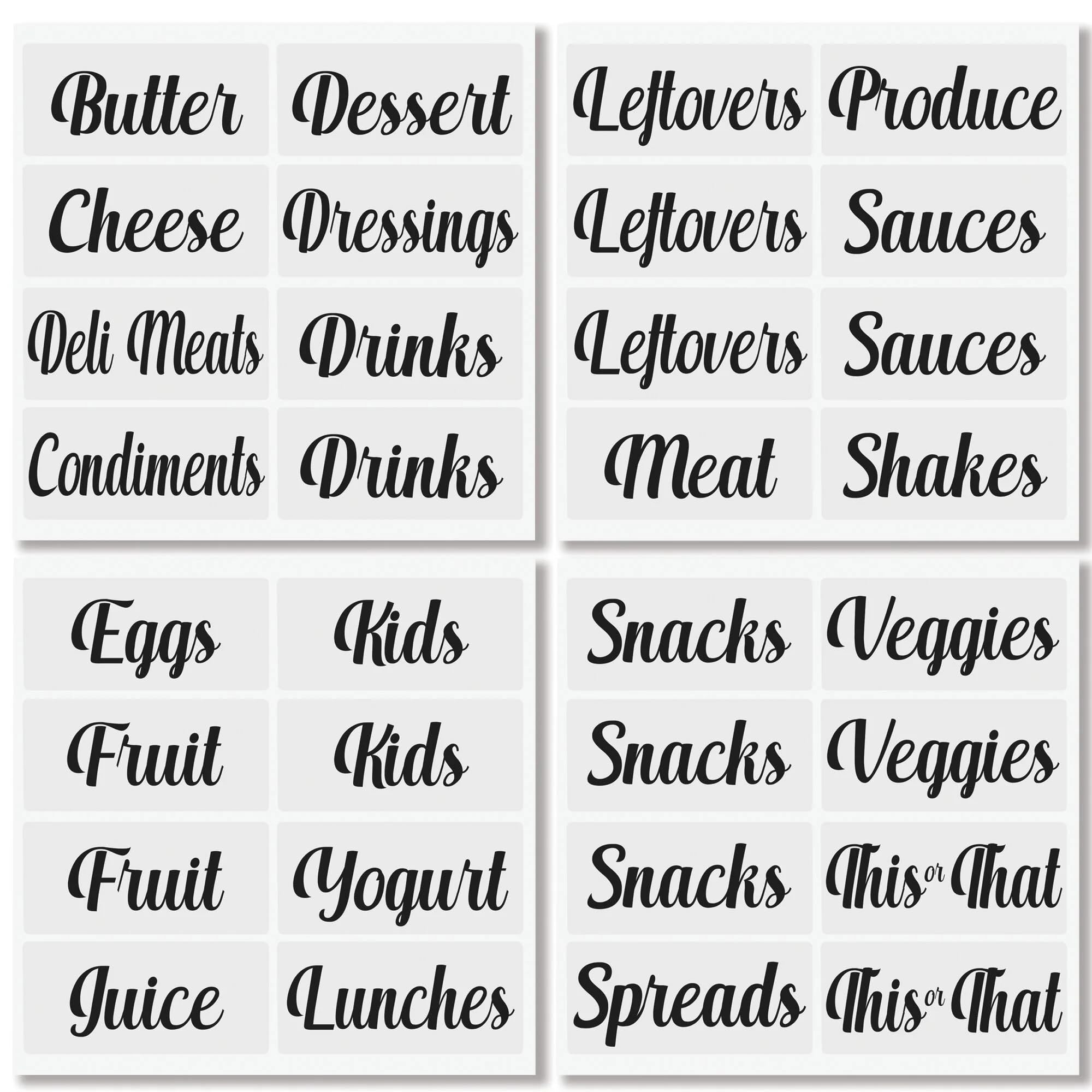 mDesign Home Organization Labels - Preprinted Label Stickers for Kitchen Pantry Storage and Cleaning - Household Organizing for Jars, Canisters, Containers, Boxes, or Bins - 32 Count - Clear/Black